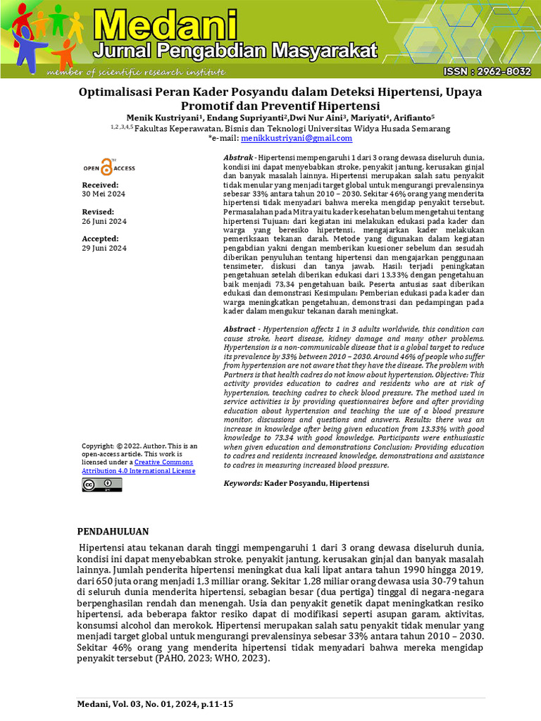 Optimalisasi Peran Kader Posyandu Dalam Deteksi Hipertensi, Upaya Promotif Dan Preventif ...