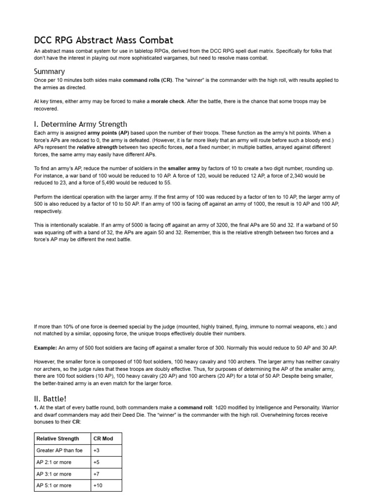 DCC Mass Combat - Basic Draft | PDF | Role Playing Games | Army
