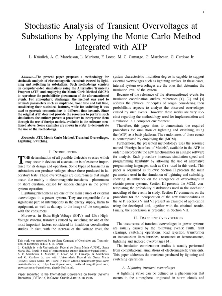 Analisis Estocastico de Voltajes Transitorios en Subestaciones ...