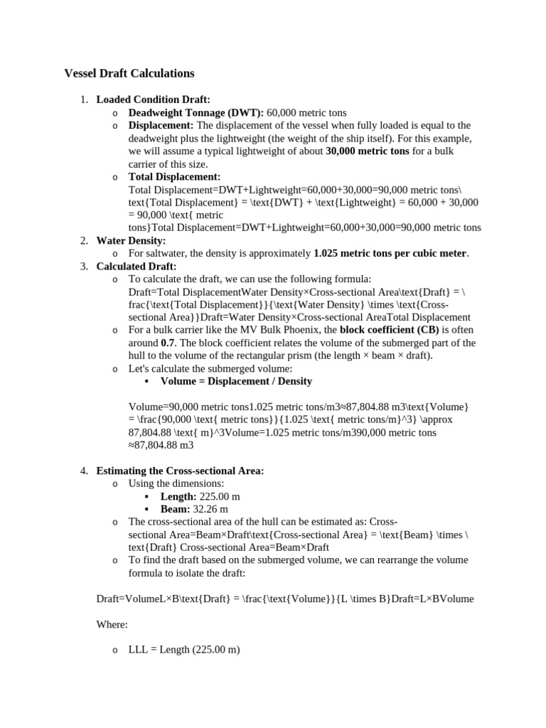 Vessel Draft Calculations | PDF | Volume | Density