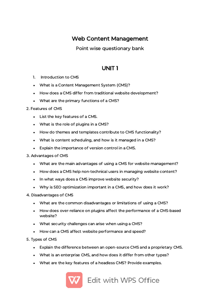 Unit Wise Question | PDF | Word Press | Joomla
