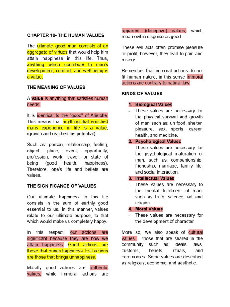 Chapter 10 - The Human Values | PDF | Virtue | Happiness