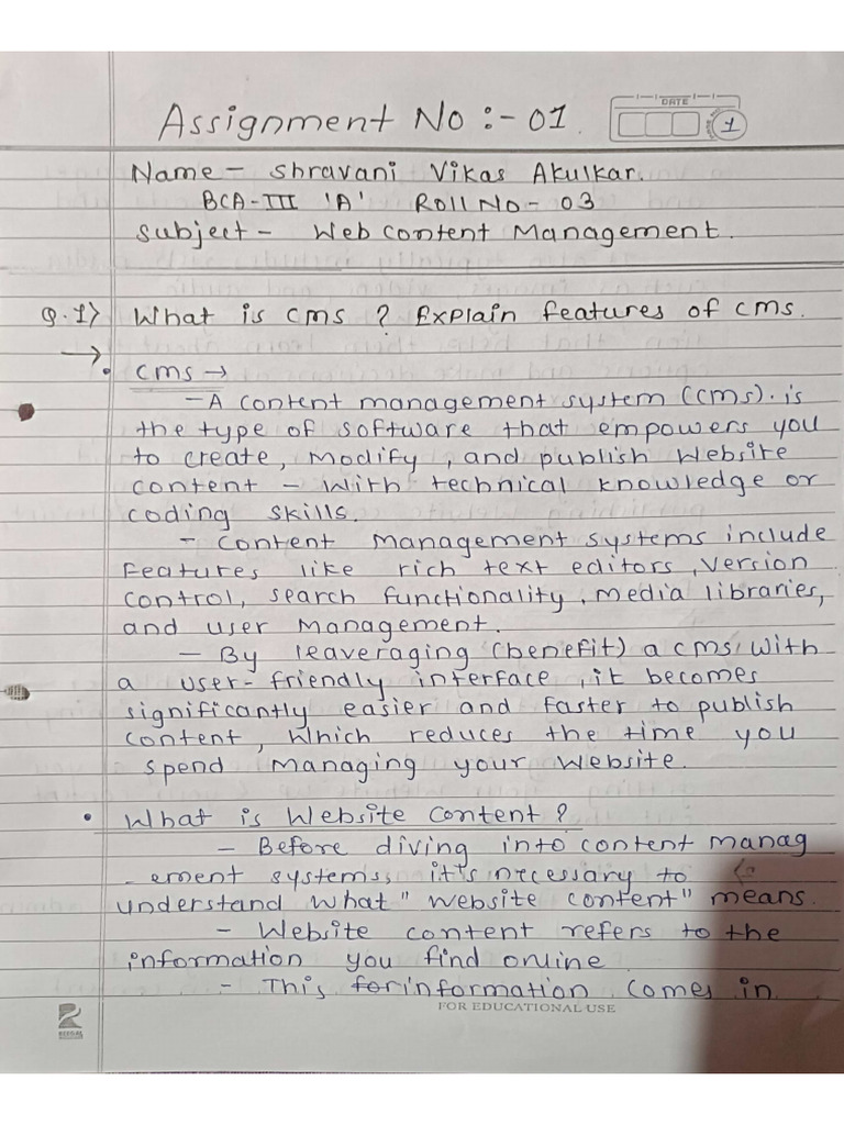 WCM Assignment 1 | PDF