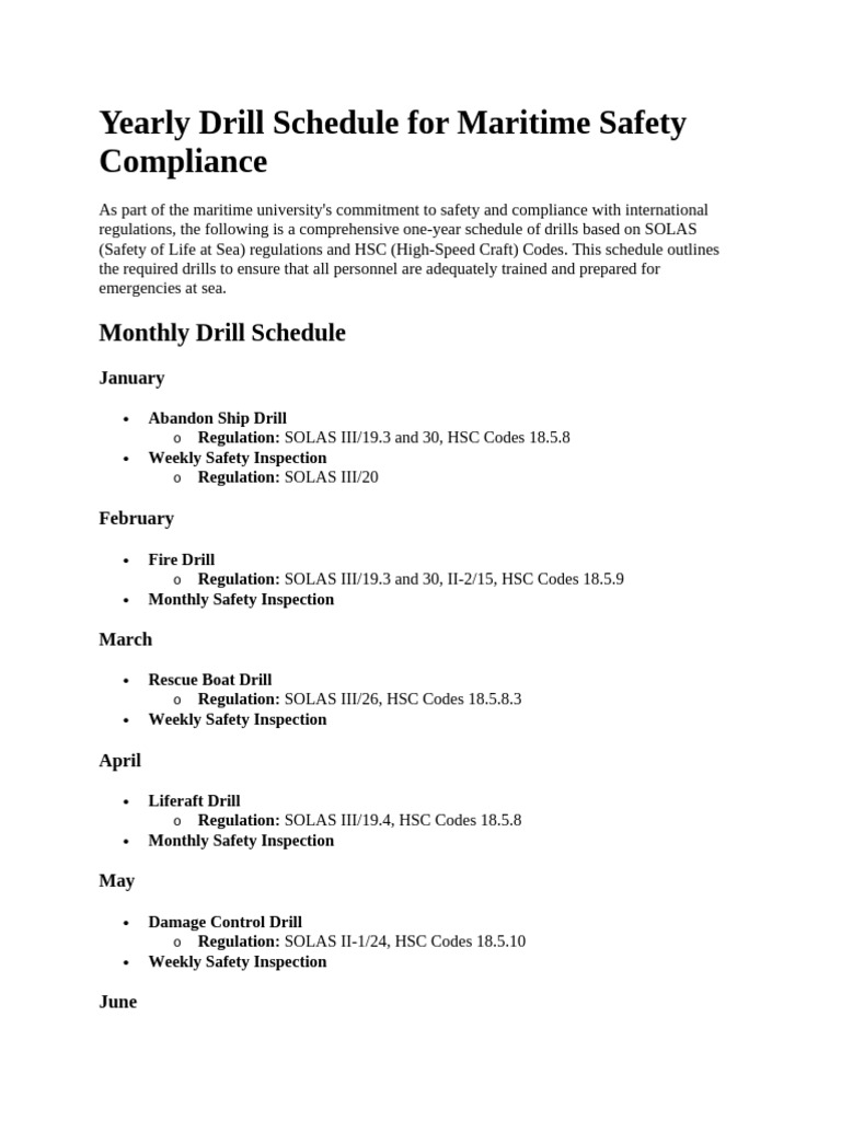 Maritime Safety Drill Schedule 2023 | PDF | Shipping | Water Transport