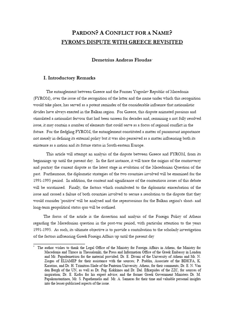Greece-FYROM Name Dispute Analysis | PDF | Socialist Federal Republic ...