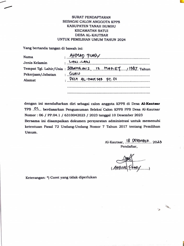 Surat Pendaftaran | PDF