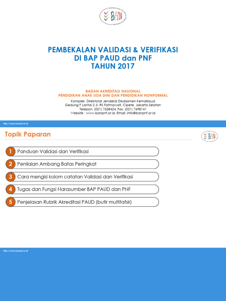 Panduan Validasi Akreditasi PAUD & PNF | PDF