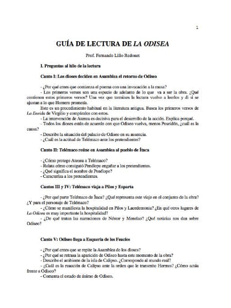 Guía de Lectura de La Odisea y Sus Capítulos | PDF