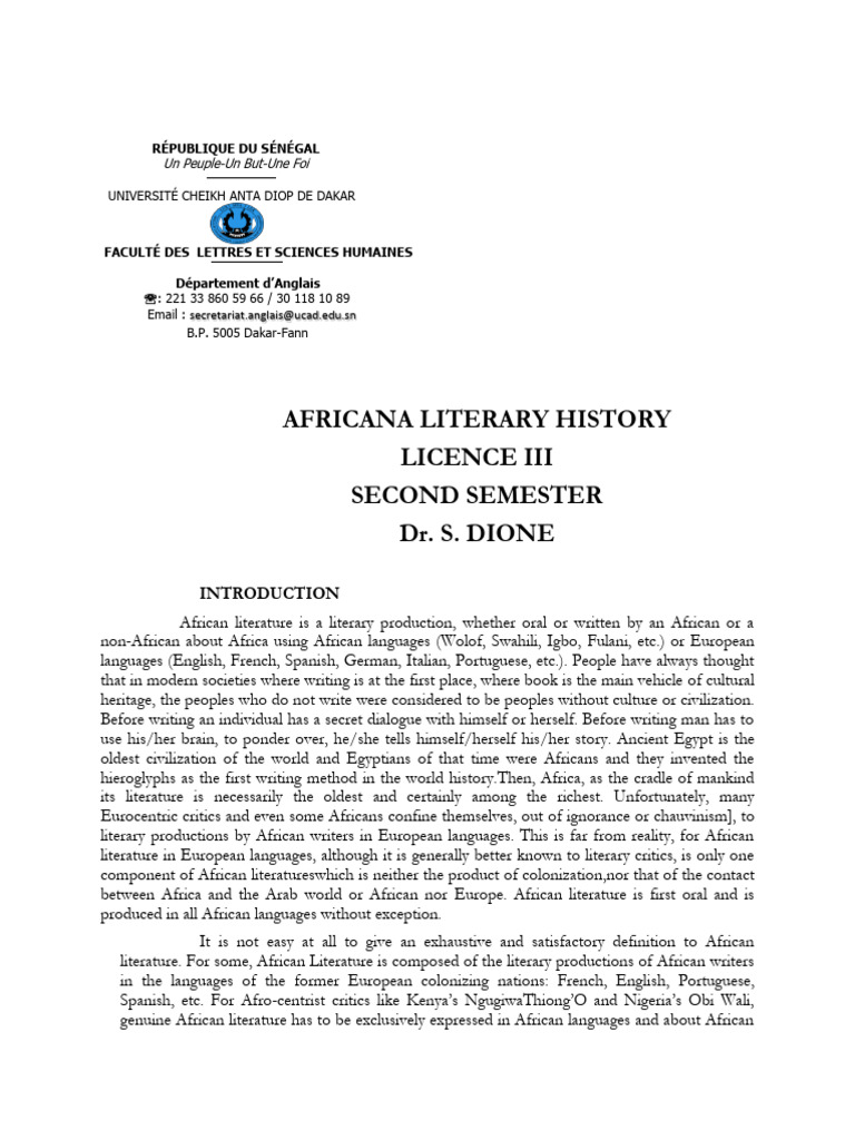 Ucad - Africana Literary History - Reshuffled Licence III - 2023 | PDF