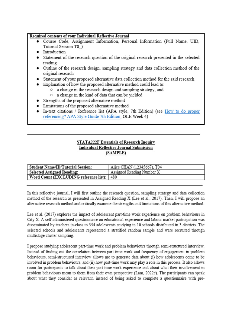 STATA222F Autumn 2023 Individual Reflective Journal (Clean S) | PDF ...