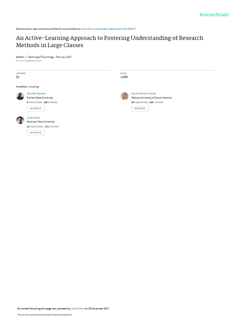 An Active-Learning Approach To Fostering Understanding of Research ...