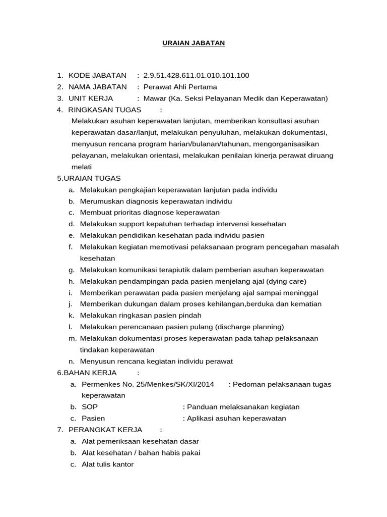 ANJAB PERAWAT AHLI PERTAMA (2org) | PDF