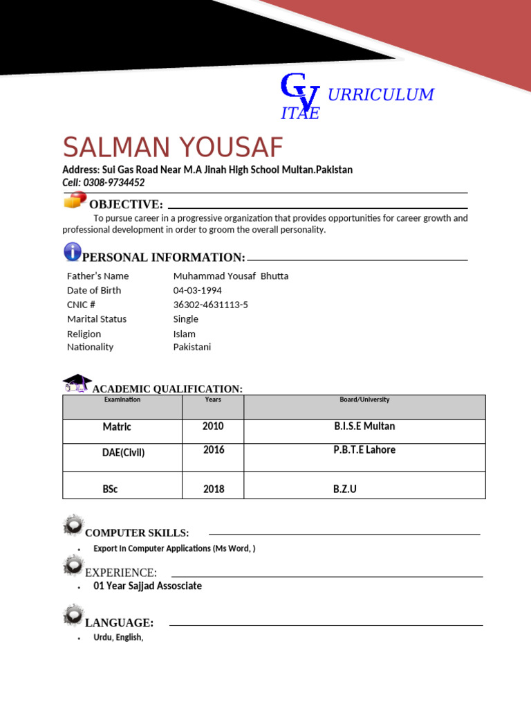 CV Muhammad Younas | PDF
