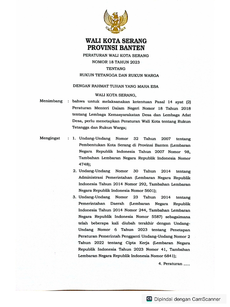 Perwal No 18 Tahun 2023 TTG RT RW | PDF