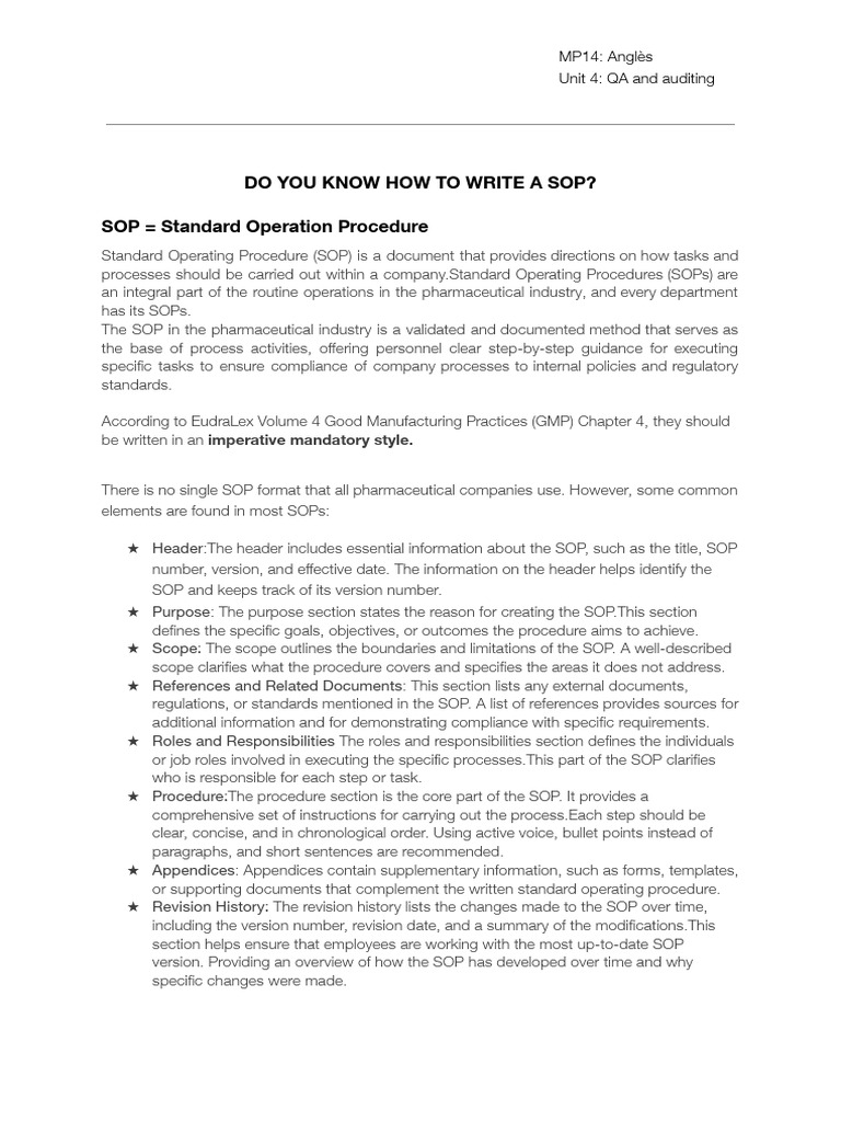 Writing Effective SOPs in Pharma | PDF