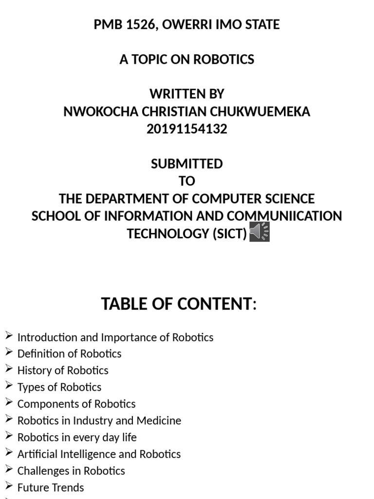 Robotics Presentation | PDF | Robotics | Robot