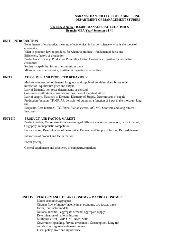 BA4103 Lesson Plan Economics For Autonomous | PDF | Economics | Supply ...