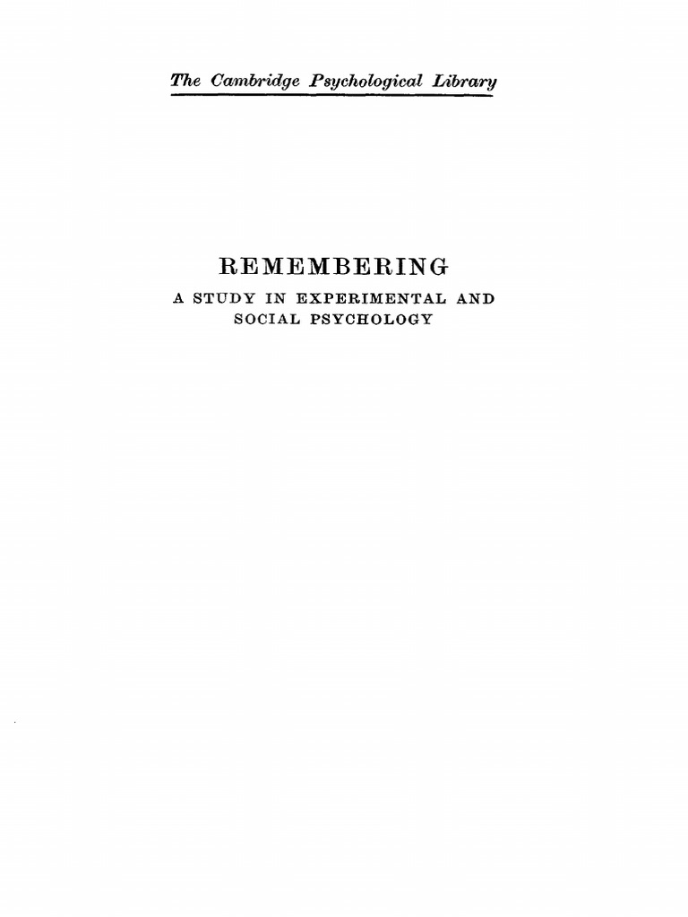 Bartlett 1932 Remembering | PDF
