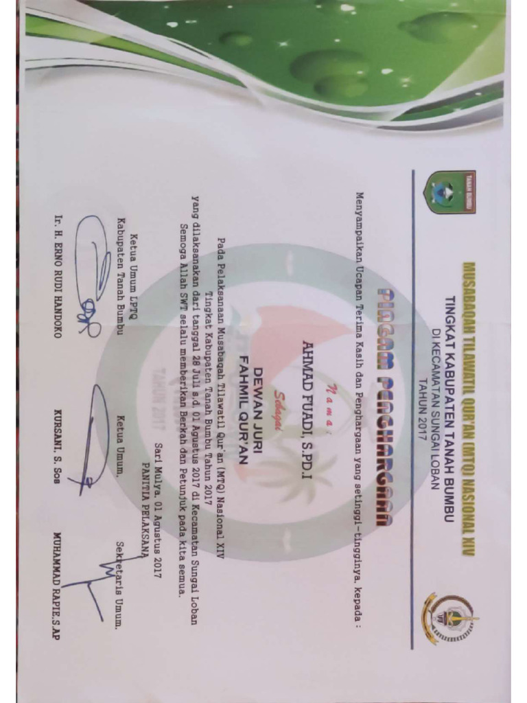 Piagam Dewan Juri MTQ | PDF