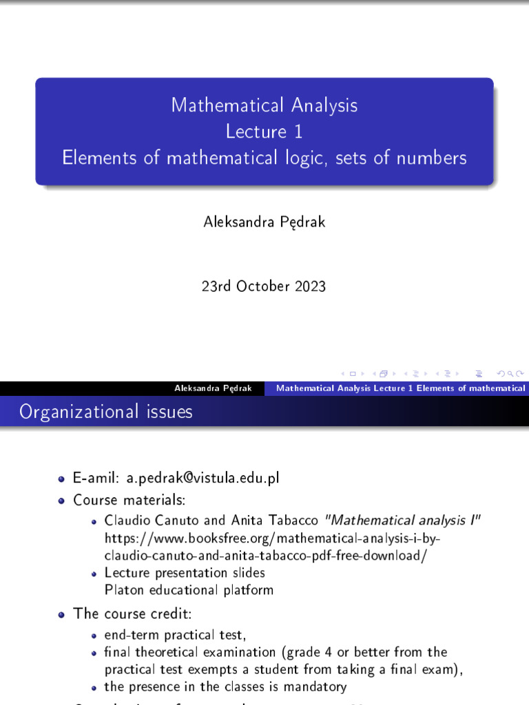 MathAnalysis 1 (2023) | PDF | Mathematical Proof | Mathematical Concepts