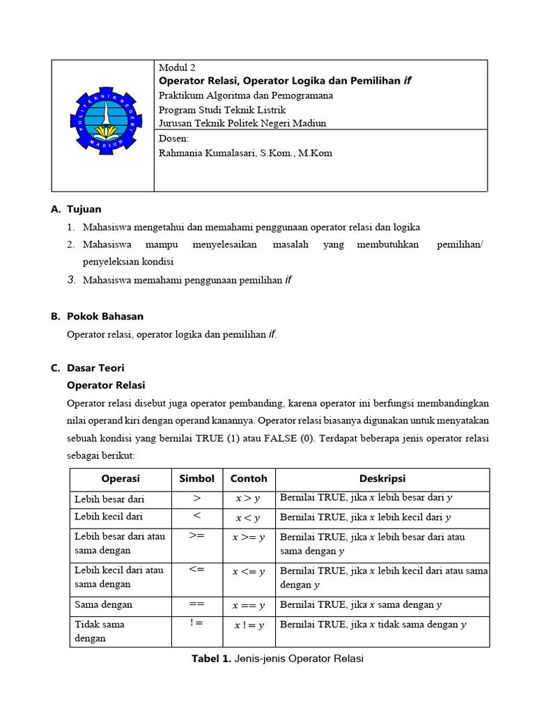 12 Firman Abdillah Modul 2 Operator Relasi Logika Dan Pemilihan If | PDF