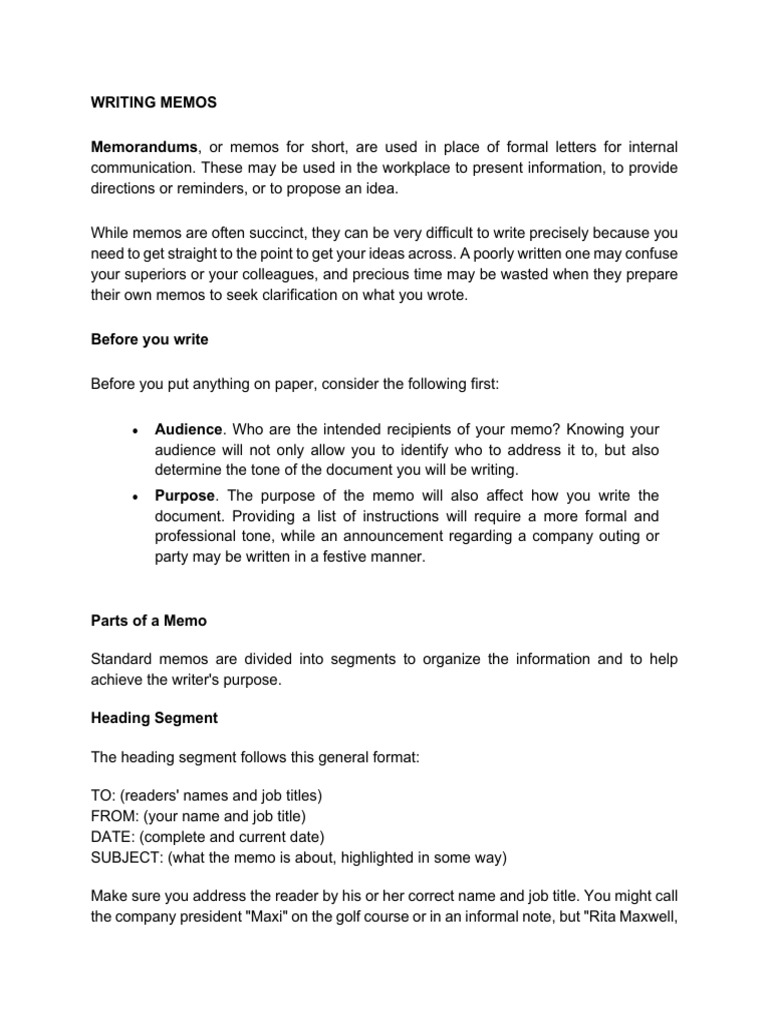 Writing Memos | PDF | Memorandum | Human Communication