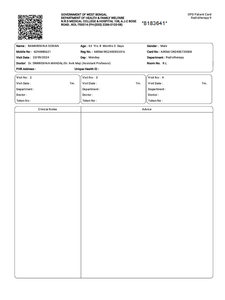 OPD Patient Card for Radiotherapy | PDF