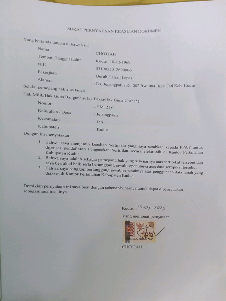 Keaslian Dokumen Chotiah HM 2184 | PDF