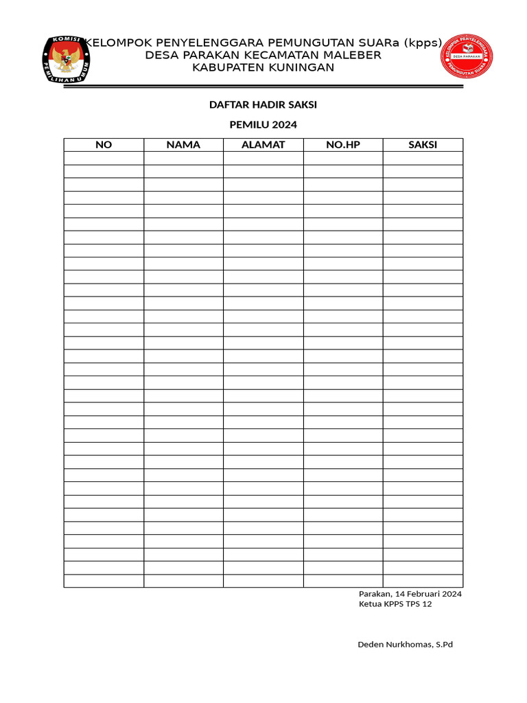 Daftar Hadir Saksi | PDF