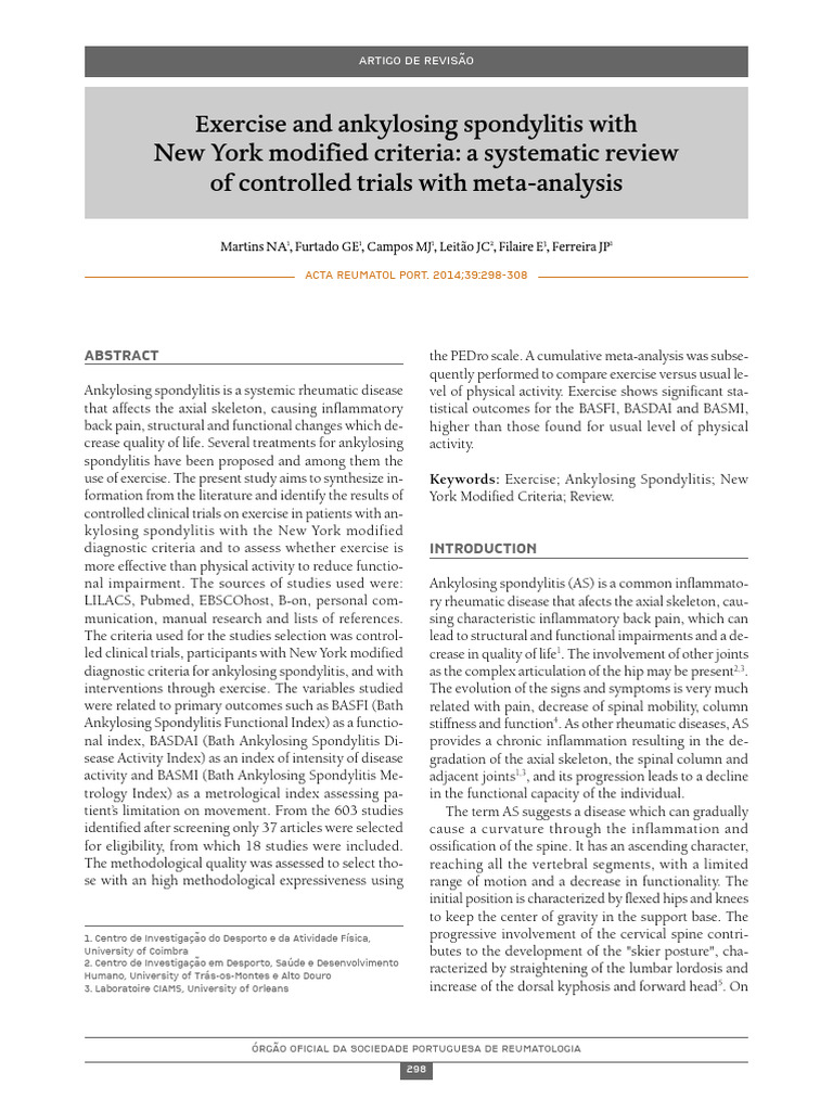 1041 Exercise and Ankylosing Spondylitis With New York Modified ... 1041 Exercise and Ankylosing Spondylitis With New York Modified ...