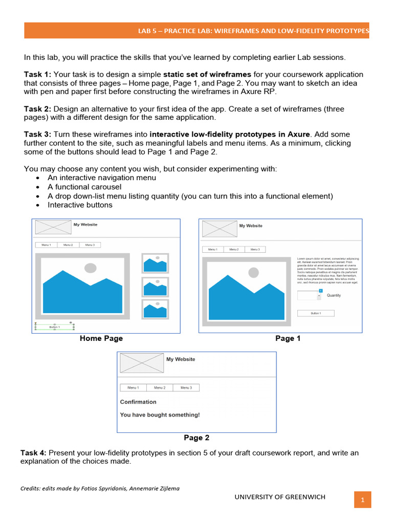 Lab 5 - Practice Lab - Wireframes and Prototypes | PDF