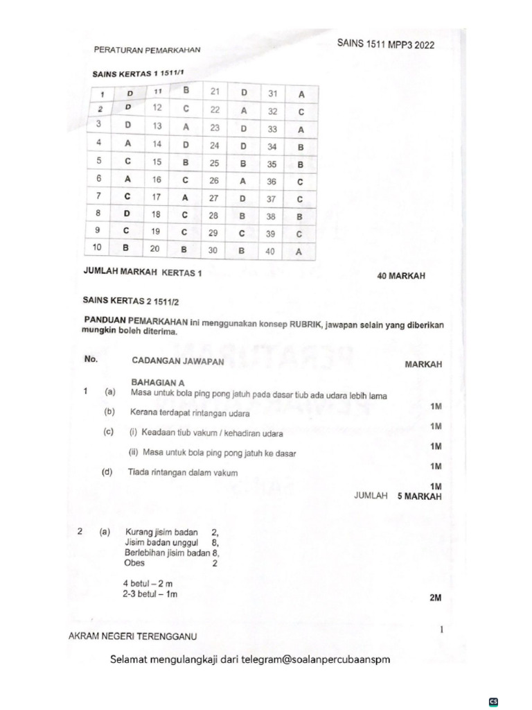 Skema Sains K1 K2 MPP3 2022 | PDF