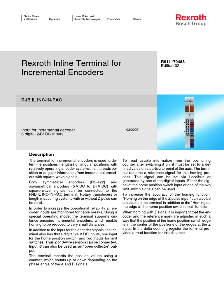 Rexroth Inline Terminal For Incremental Encoders: R-Ib Il Inc-In-Pac ...