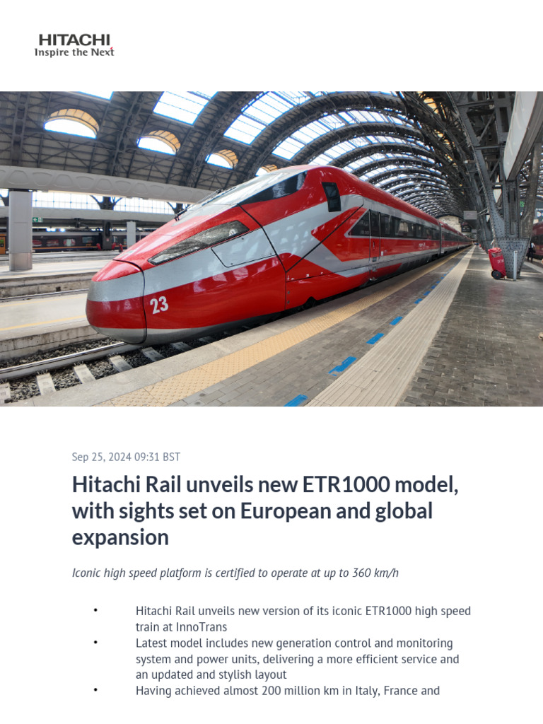 Hitachi Rail Unveils New ETR1000 Model, With Sights Set On European and ...