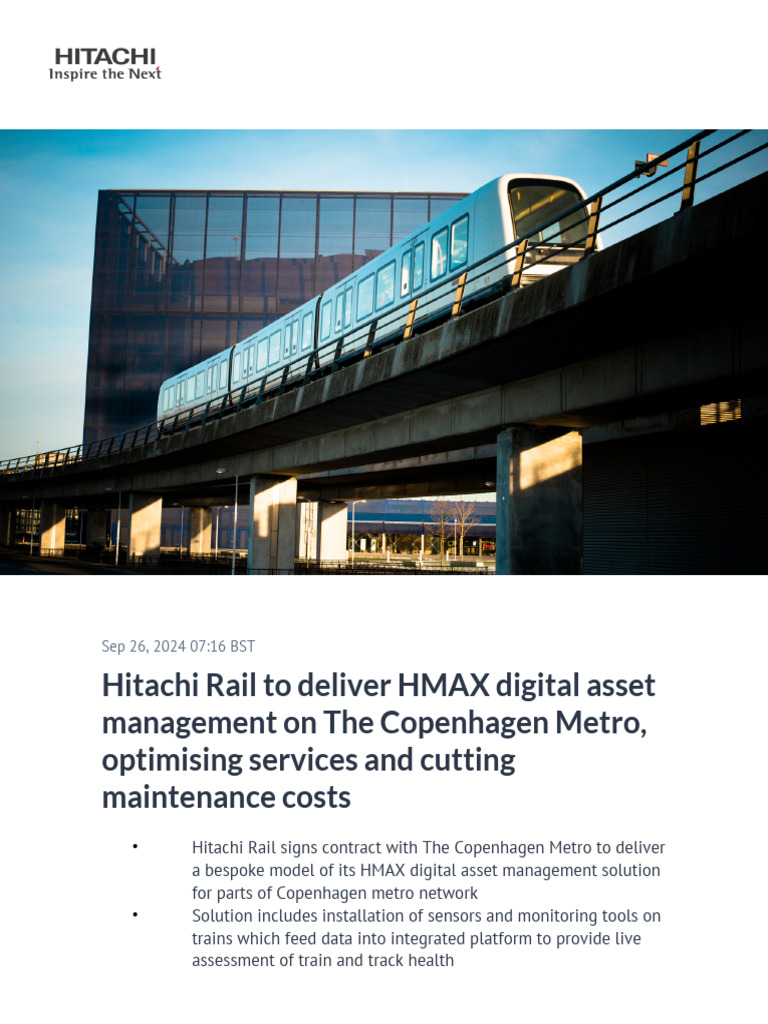 Hitachi Rail To Deliver HMAX Digital Asset Management On The Copenhagen ...