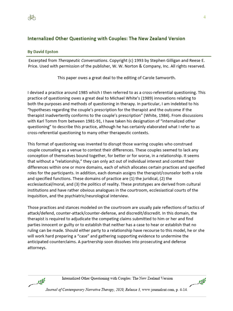 Internalized Other Questioning With Couples - The New Zealand Version ...