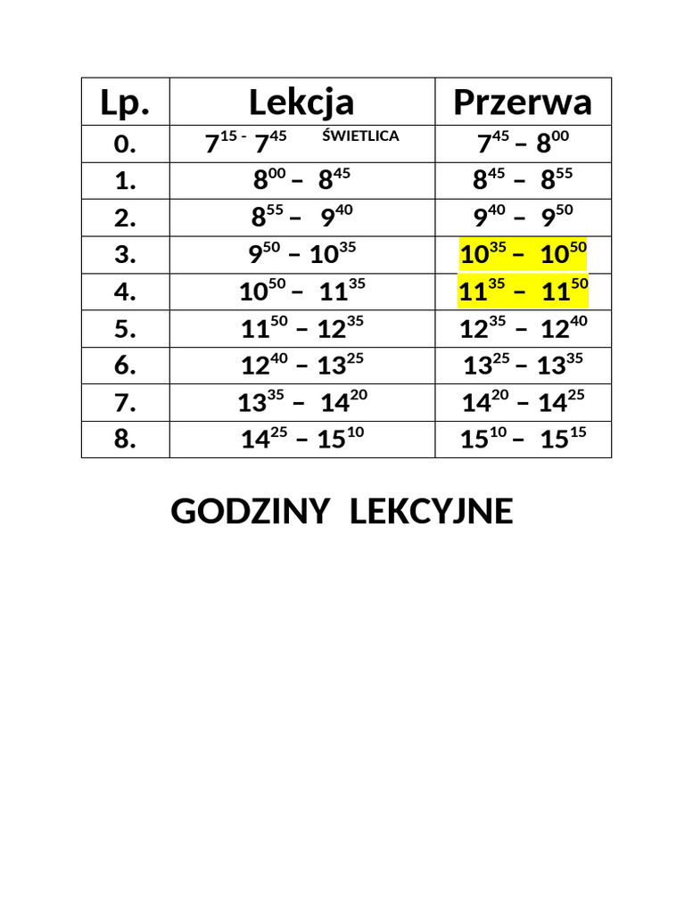 Godziny Lekcyjne | PDF