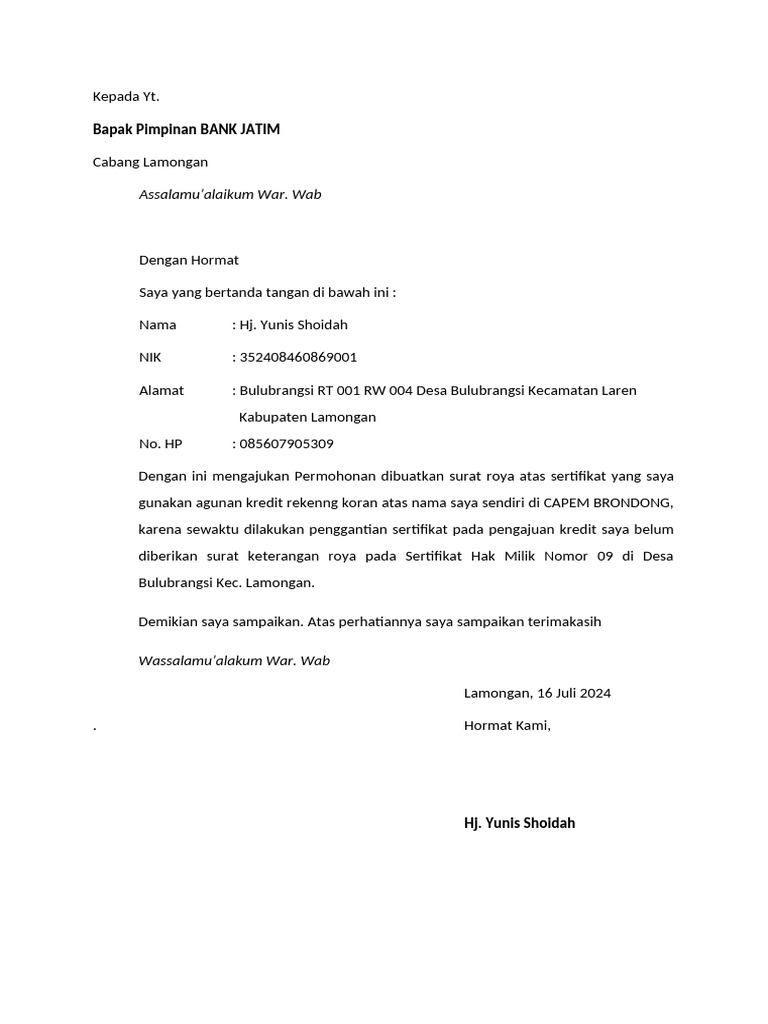 Surat Pengajuan Roya | PDF