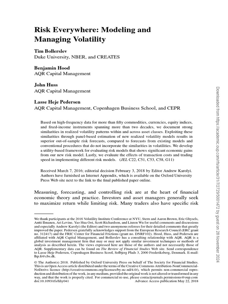 Risk Everywhere: Modeling and Managing Volatility | PDF | Standard ...