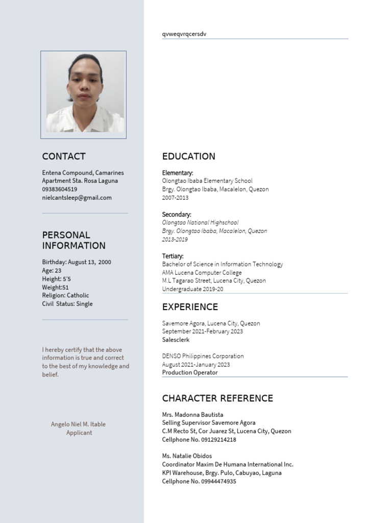 Angelo Niel Itable Resume | PDF