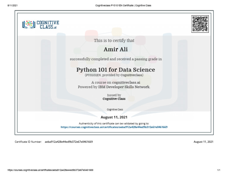 Python 101 Certificate - Cognitive Class | PDF