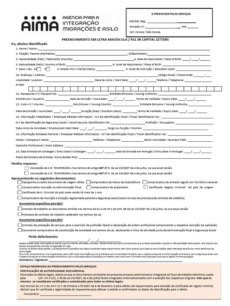 RequerimentoART88 89-2-2023 AIMA | PDF | Portugal | Justiça