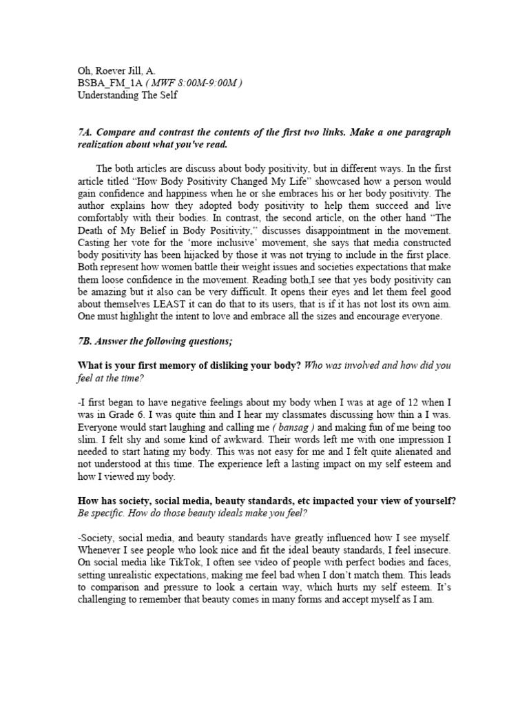 Oh, Roever Jill, A. UTS (8-9AM) | PDF | Beauty | Self Esteem