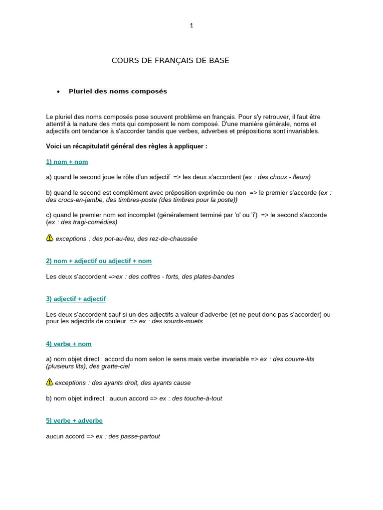 Cours de Français de Base | PDF | Adverbe | Adposition