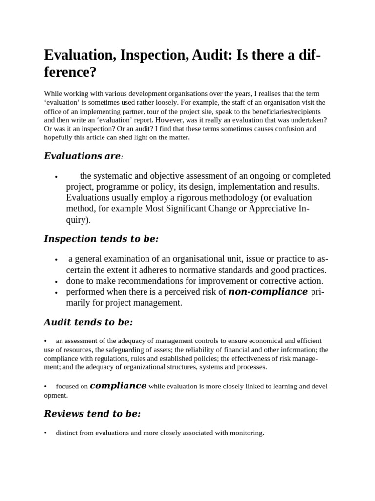 Evaluation Inspection and Audit | PDF | Evaluation | Audit