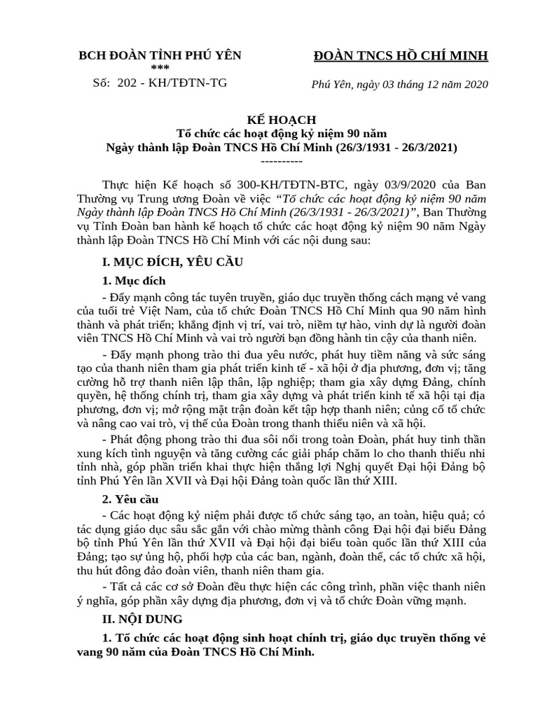1.kinh Gui KH To Chuc Hoat Dong Ky Niem 90 Nam TL Doan 3.12.chinh 2 | PDF