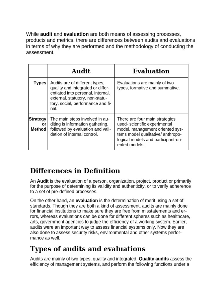 What Is The Difference Between Audit and Evaluation | PDF | Audit ...