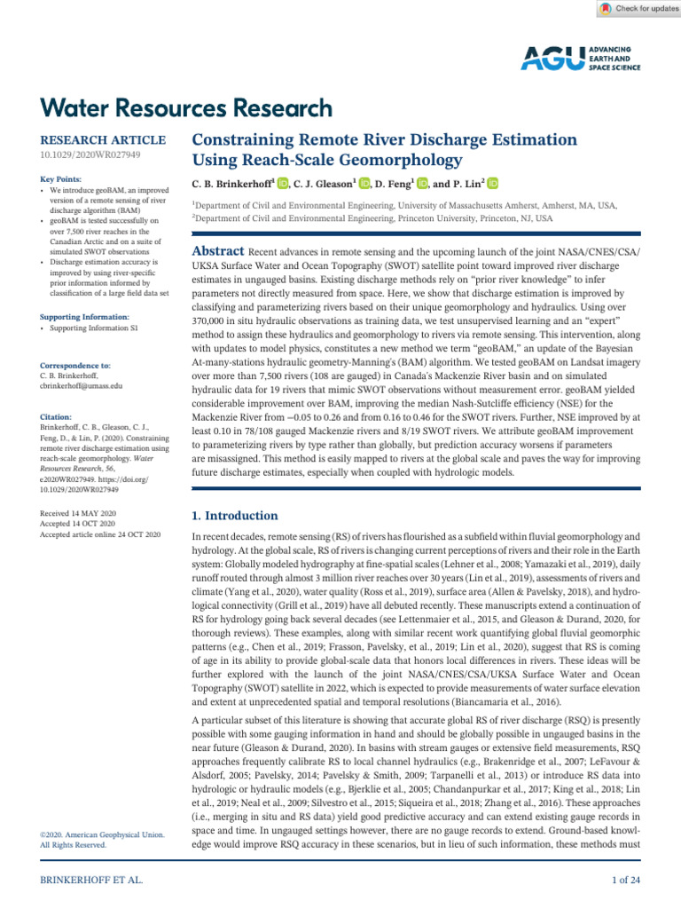 Constraining Remote River Discharge Estimation Using Reach Scale ...