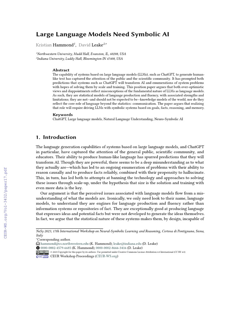 Large Language Models Need Symbolic Ai | PDF | Artificial Intelligence ...