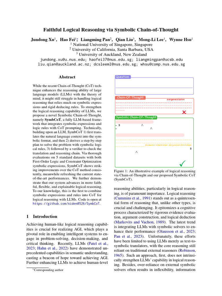 Faithful Logical Reasoning Via Symbolic Chain of Thought | PDF | Deductive Reasoning | Logic